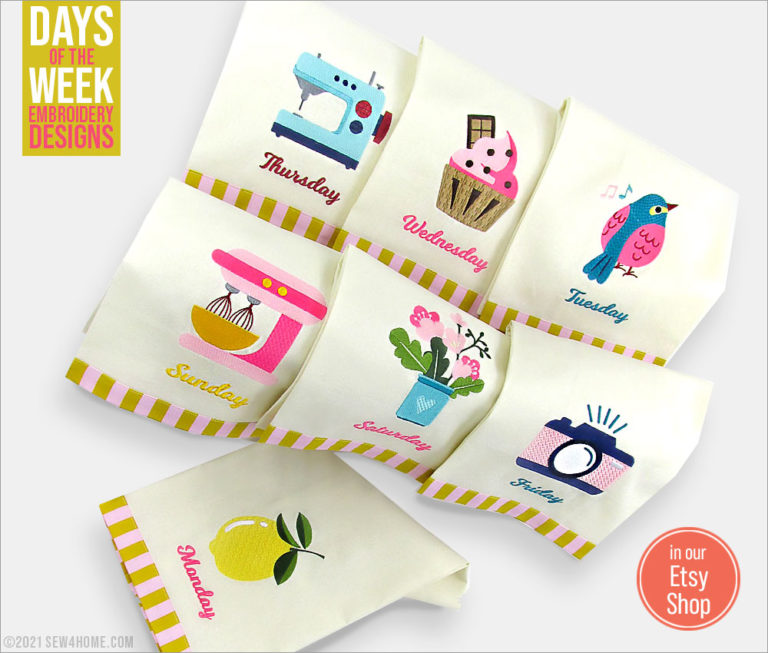 Days of the Week Embroidery Designs - Sew4Home